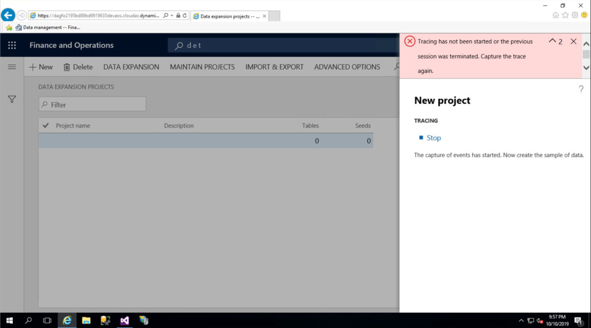 F&O Data Expansion Tool: Error Tracing Not Started – Dag Calafell, III
